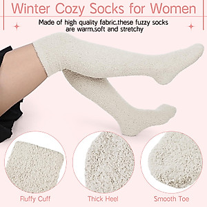Liitrsh 6 Pairs Women Knee High Fuzzy Socks Soft Long Thigh High Warm stockings Cozy Slipper Plush Socks(Multicolored)