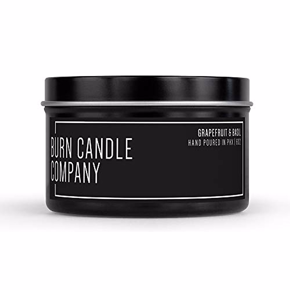 Grapefruit and Basil | Natural Soy Candle | Hand Poured in The USA | Long Lasting 48-56 Burn Time | Highly Scented Aromatherapy Candle | Contemporary Black Tin | 8 oz
