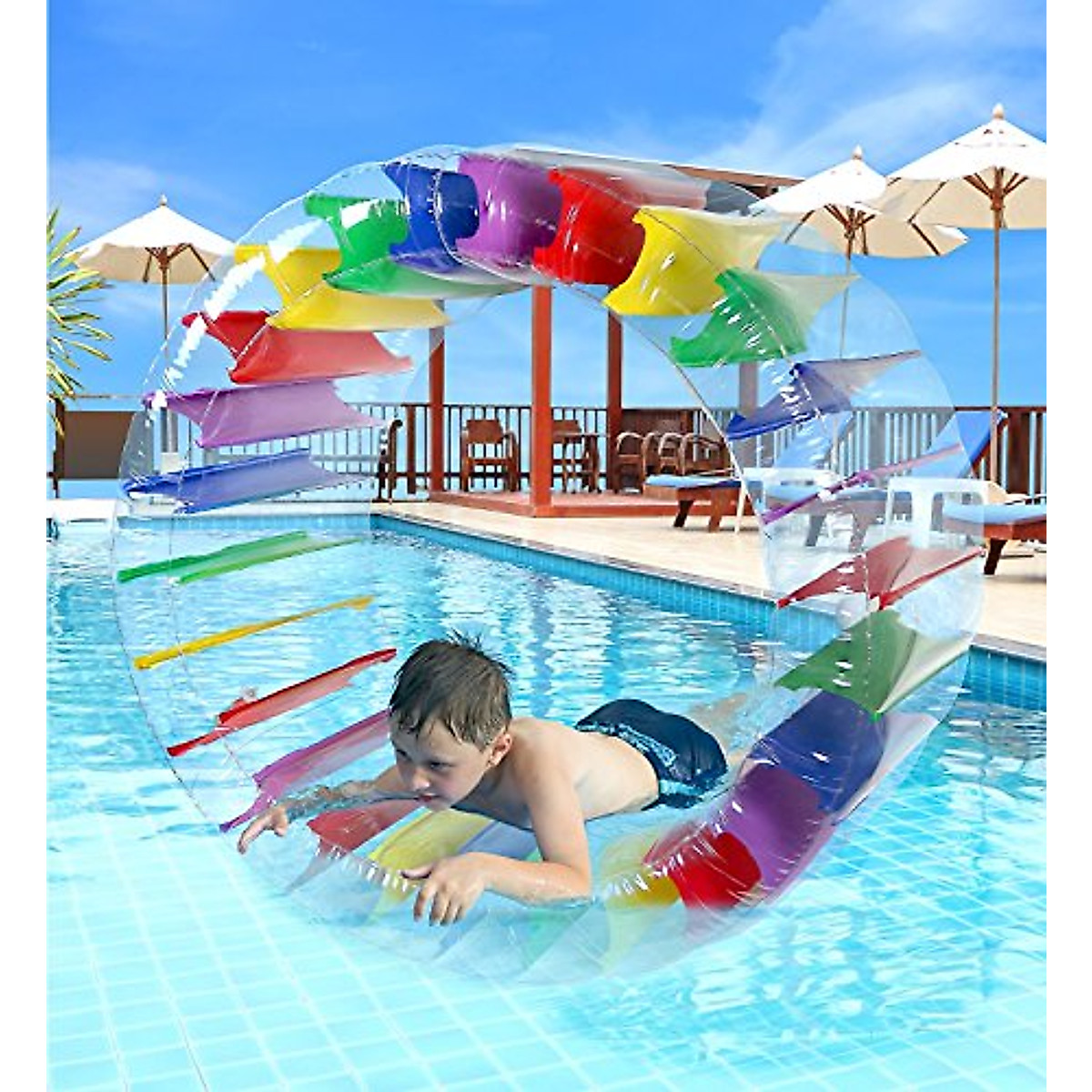 Greenco Kids Colorful Inflatable Water Wheel Roller Float | Giant Pool Float for Kids 52" Diameter | Inflatable Rolling Wheel | Lake Floats & Pool Toys | Summer Fun for Pool, Lake, Beach Party