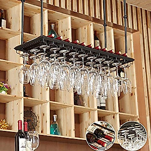 LAJUU Wine Racks,Adjustable Metal Ceiling Industrial Hanging Wine Glass Racks Goblet Stemware Holder Decoration Shelf