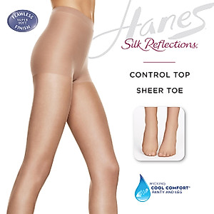 Hanes Silk Reflections Control Top Sheer Toe Silky Sheer Pantyhose, Barely There, Size CD (Pack of 1)