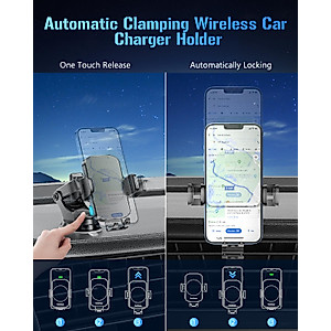 Wireless Car Charger, Fast Charging Phone Holder BothLin 3 in 1 Phone Mount Auto Clamping Car Accessories Compatible with iPhone 15 14 13 12 11 Xs XR, Samsung S23 Ultra S22 S21 S20/S10+ S9+ Note 9