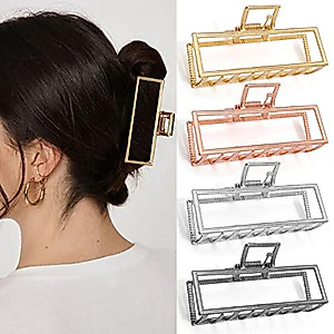 Metal Hair Clips for Women, 4pcs Square Claw Clips for Thick Hair, Large Hair Clips Rectangle Claw Clip, Banana Clips Hair Rose Gold Black Silver Gold Hair Clips 3.5 Inches
