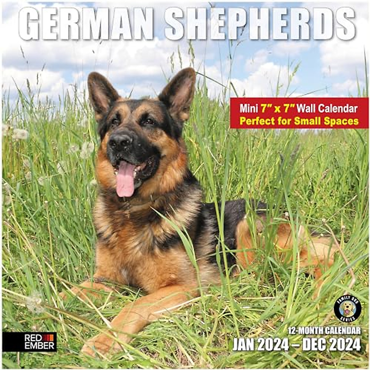 RED EMBER German Shepherds Mini 2024 Wall Calendar 12 Month | 7" x 14" Open | Thick & Sturdy Paper | Giftable | Calendar 2024
