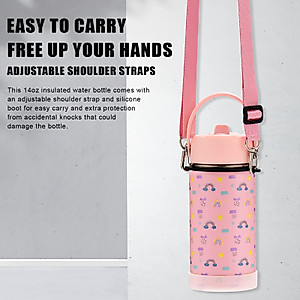 WEREWOLVES 14oz Kids Water Bottle with Straw Lid, Shoulder Strap and Boot - Insulated Stainless Steel, Reusable Leakproof Metal Water Bottles for School Boys Girls