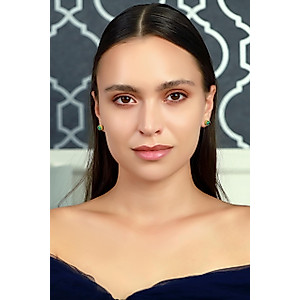 Yellow Gold Flashed Sterling Silver Simulated Emerald Crown Stud Earrings