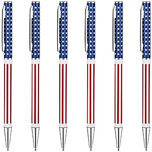 Unibene Slim Metal Retractable Ballpoint Pens Bulk of 6 Count, Patriotic American Flag for Swat, Veteran, Promotion, Graduation, Planner, Medium Point(1 mm Black Ink), School and Office Supplies