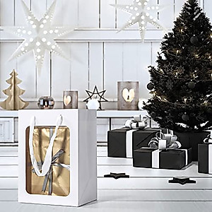 Sdootjewelry Gift Bag with Window, 10pcs White Paper Tote with Transparent Window, 9.8" x 5.1" x 7.0"Transparent Bouquet Gift Bags With Handle, Kraft Paper Gift Bags with Transparent Window