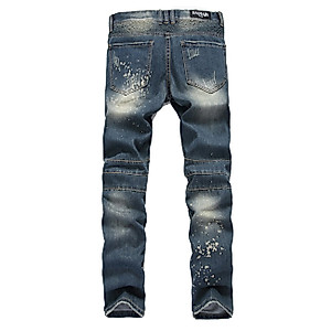 Yollmart Men's Delim Stretched Jeans Ripped Biker Slim Pants-34