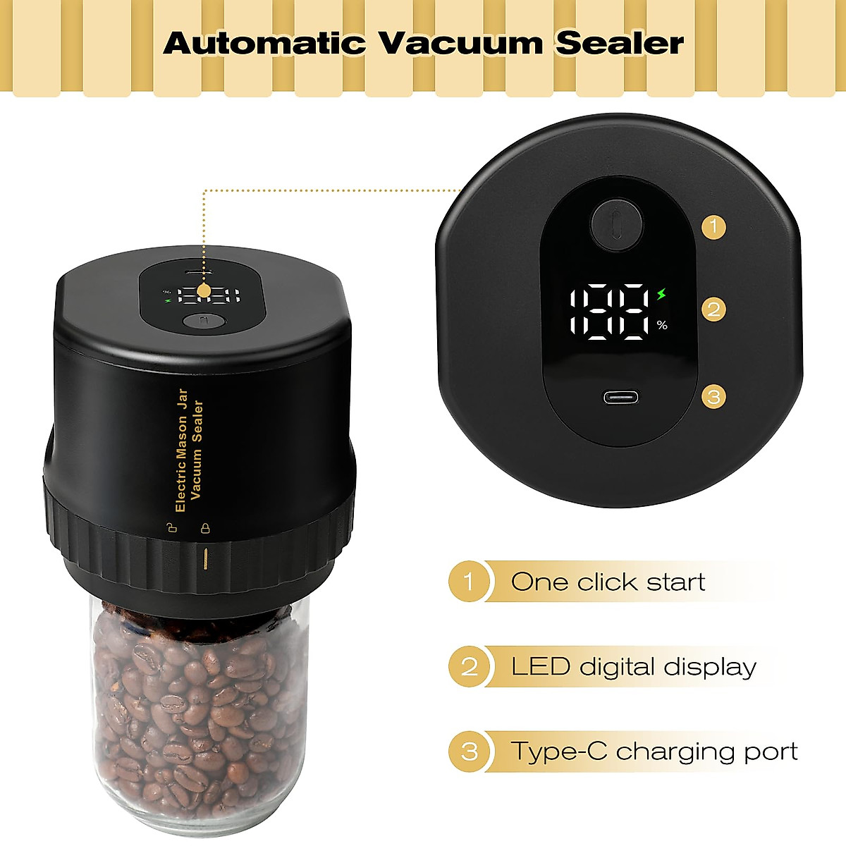 M MUGOOLER Vacuum Sealer Electric Mason Jar Sealer Vacuum Sealing Kit for Canning with Can Opener, Medium and Large Sealing Caps