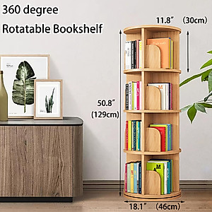 Feuusec 4 Tier Rotating Bookshelf Tower,360°Display Spinning Bookshelf for Kids&Adults,Corner Bookshelf for Small Space,Soild Wood Bookcase for Bedroom,Living Room