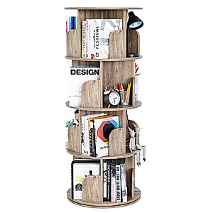 GOOFCXO 4 Tier Rotating Bookshelf, 360° Revolving Bookcase Wood Rotating Stackable Shelves Floor-Standing Storage Display Rack Used in Bedrooms Living Rooms Study Office (52"x18"x18")