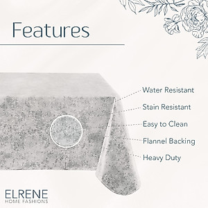 Elrene Home Fashions Mesa Marble Water- and Stain-Resistant Vinyl Tablecloth with Flannel Backing, 52 Inches X 52 Inches, Square, Gray/White