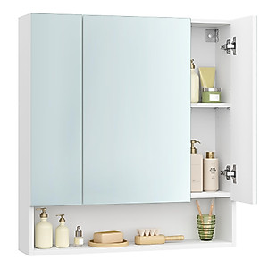 VASAGLE Medicine Cabinet Mirror, Bathroom Mirror with Storage, Bathroom Mirror Cabinet, Wall Mirror Cabinet, Open Compartment, Adjustable Shelves, 6.5 x 27.6 x 29.5 inches, Cloud White UBBK129W01