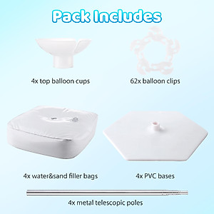 Balloon Column Stand Kit, Set of 4, 6.6 Feet Adjustable Height Balloon Tower Stand with Reusable Metal Telescopic Design for Birthday, Graduation,Baby Shower, Party Decoration andWedding