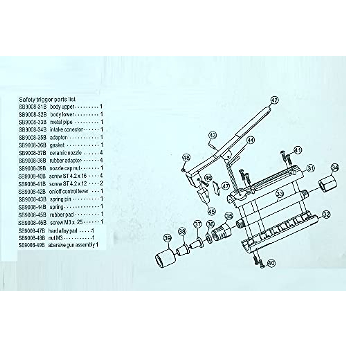 Sand Blaster Gun Contains 4pcs Ceramic Tips Abrasive Blaster Gun Nozzles Remove Paint,Stain,Rust,Grime on Surfaces