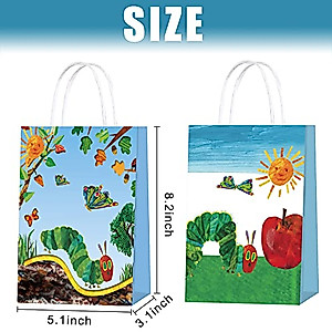 16 Packs of Green Caterpillar Paper Bag Theme Party Gift Bag Birthday Gift Bag Snack Candy Bag Childrens Party Supplies
