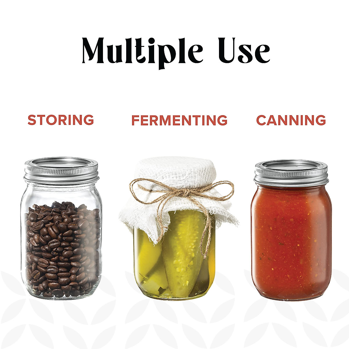 [6 Pack] 32 oz. Wide-Mouth Glass Mason Jars with Metal Airtight Lids and Bands 1 quart Large for Canning, Preserving, & Meal Prep