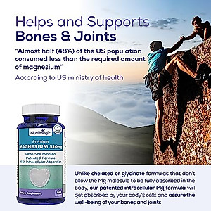 NutriMagic Elemental Magnesium 520mg Patented High Absorption, Natural Dead Sea Mineral Complex from Magnesium Oxide for Heart, Muscle, Bone, Brain Health Support, 1 Capsule Per Day, 60 Vegan Capsules