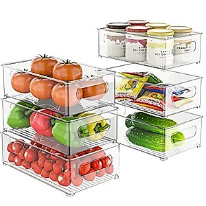 Refrigerator Organizer Bins - 6 Pack Fridge Organizers and Storage Clear, Three Size Clear Stackable Storage Bins for Pantry, Freezer, Cabinet, Drawer - BPA Free