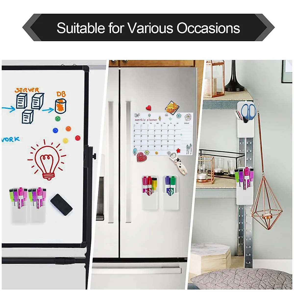 VieFantaisie 2 PCS Magnetic Pen Holder, Magnetic Dry Erase Marker Holder, Magnetic Marker Pencil Holder for Fridge, Whiteboard Marker Holder for School, Office, Home, Magnetic Marker Organizer, White