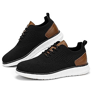 SVNKE Men's Casual Dress Oxfords Shoes Breathable Knit Leisure Fashion Sneakers Lightweight Comfortable Walking Shoes Black 11