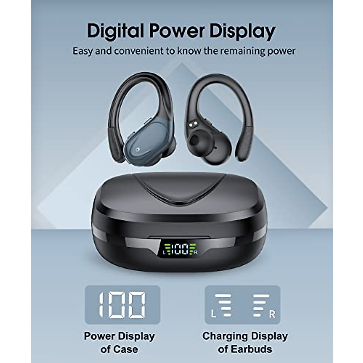 Tiksounds Wireless Earbuds, Bluetooth 5.3 Headphones, Bluetooth Earbuds with LED Display, 60 Hrs of Playtime, IPX7 Waterproof, Stereo Sound, Over Ear Earphones with Mic for Sports Running Workout Gym