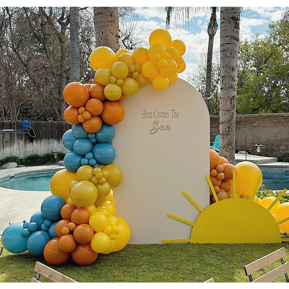 Beaumode Here Comes the Son Balloon Arch Garland Kit 149pcs for Retro Sun Baby Shower First Trip Around the Sun Sunshine Theme Birthday Kids Groovy Boho Party Backdrop Decoration (Slate Blue)