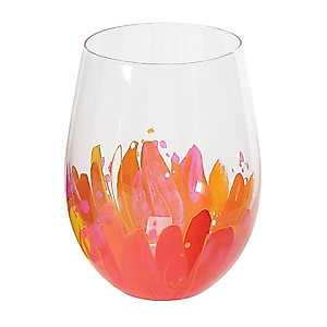 Enesco Izzy and Oliver EttaVee Jessi's Orange Garden Floral Stemless Wine Glass, 18 Ounce, Multicolor