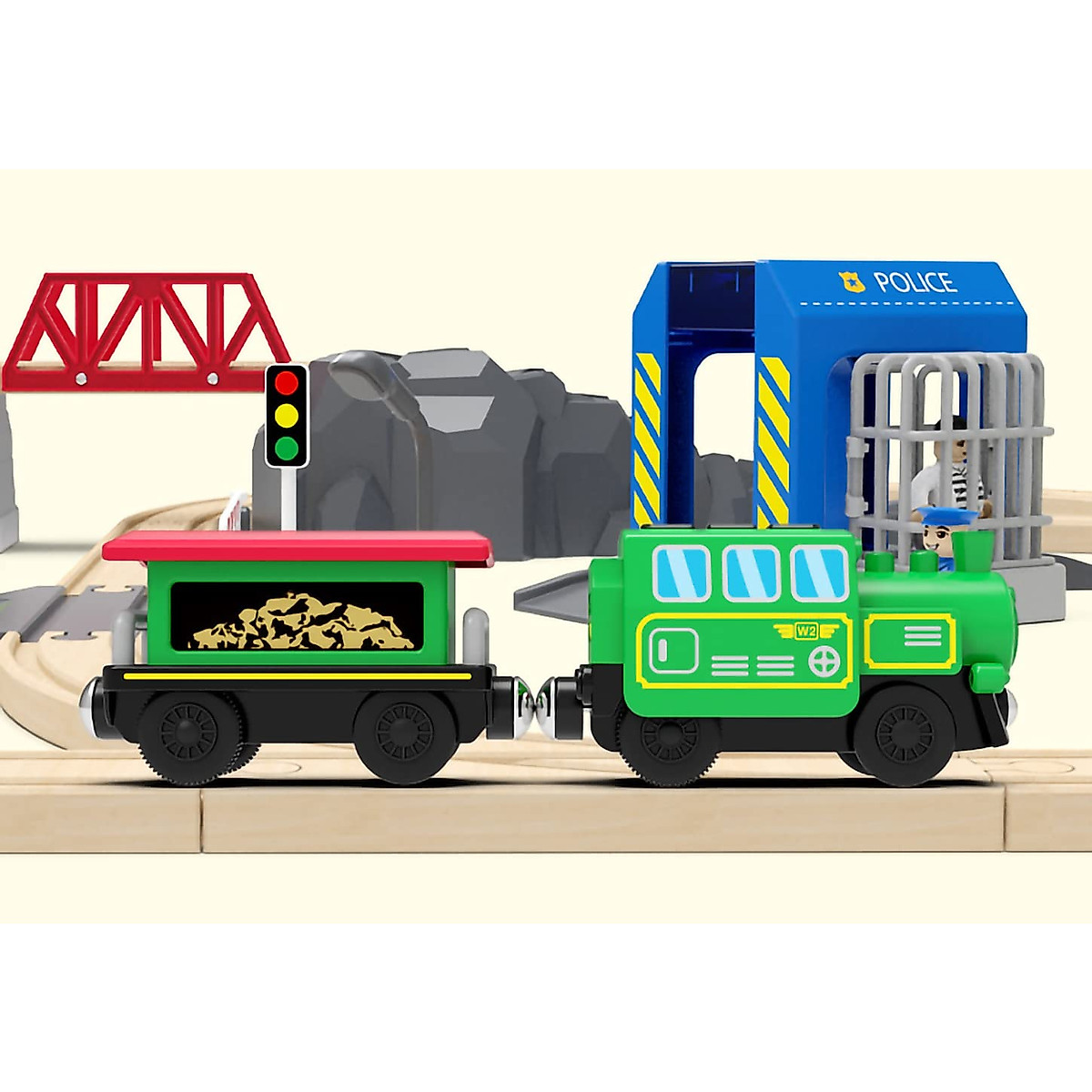 Wooden Train Accessories Battery Operated Locomotive Train, Remote Control Train for Track Set, Powerful Engine Train Vehicles Fit All Major Brands Track Railway System (Battery Not Included)