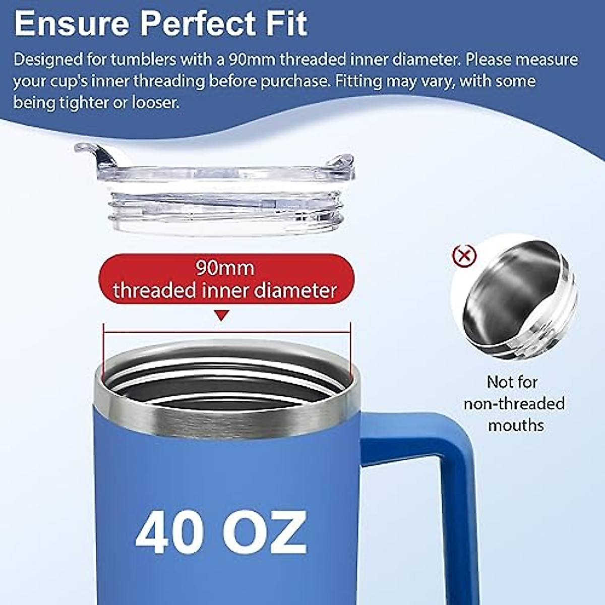 Pagreberya 40 oz Tumbler Lid Replacement - Compatible with 40 oz Stanley Cup - Leakproof Screw-In Design Lid for Threaded Mouth Cup - Measure First for Other Brands (40 oz, 2 Pack)