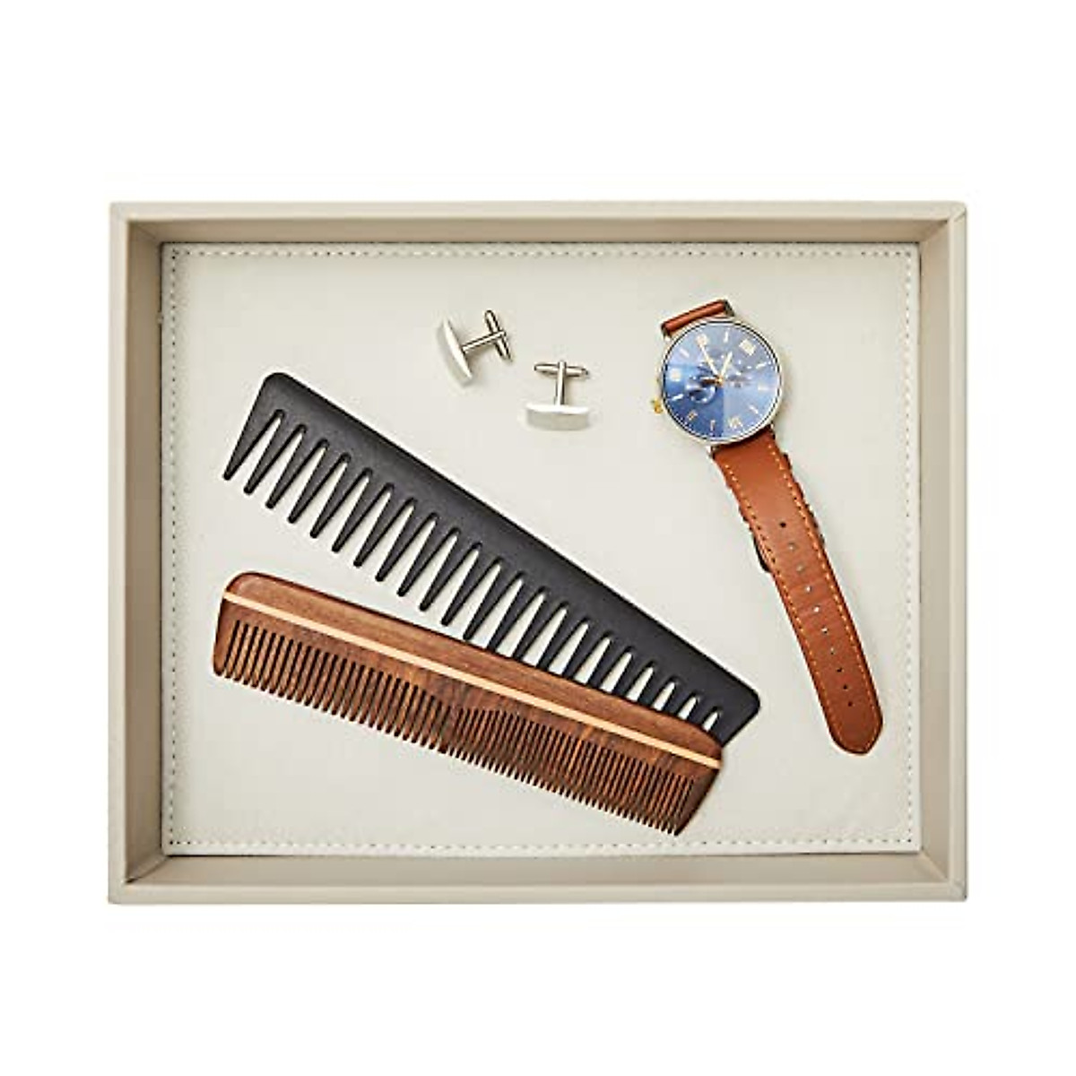 Juvale 2 Pack Faux Leather Valet Tray for Men, Velvet Catchall Organizer for Entryway, Nightstand, Keys, Wallet (Cream, 10 x 8 x 2 In)