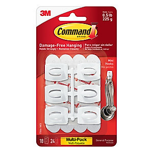 Command Mini Light Clips, Damage Free Hanging Light Clips with Adhesive Strips, No Tools Mini Wall Hooks for Hanging Decorations in Living Spaces, 18 White Wall Hooks and 24 Command Strips