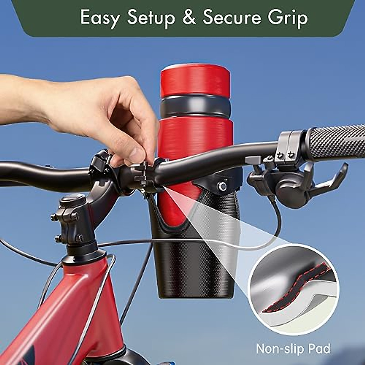 Titanker Bike Cup Holder, Upgraded Bike Water Bottle Holder with Aluminum Alloy Fasteners for Secure Grip, Adjustable 16oz to 32oz Bike Drink Holder for Road MTB Bikes, Scooter, Treadmill, Black