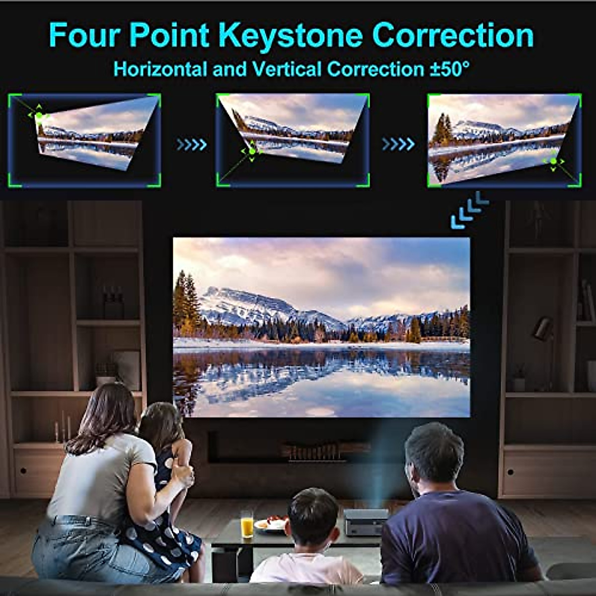 5G WiFi Bluetooth Projector, YABER Native 1080P Outdoor Movie Projector with 350" Display, 18000L Home Theater Video Projector Support 4K ,4P/4D Keystone, Zoom, for Android/iOS/Phone/HDMI/PS5（Blavk）
