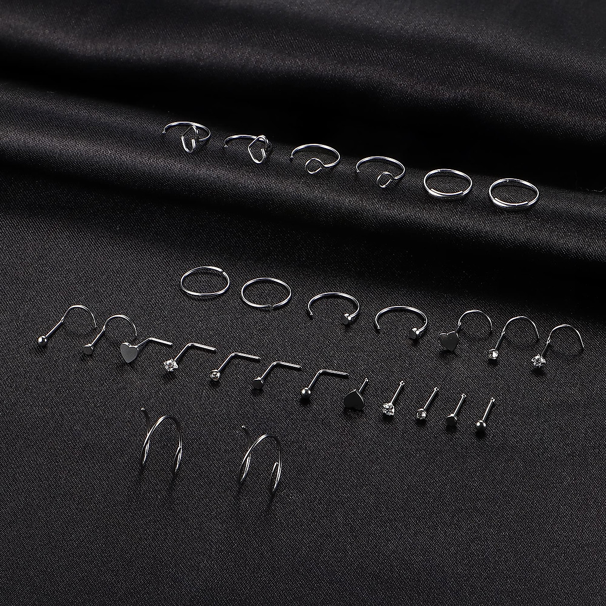 FINREZIO 27PCS 22G Surgical Steel Nose Rings Hoop Nose Studs for Women Men L Shaped Nose Rings Stud Cartilage Earrings Piercing Jewelry