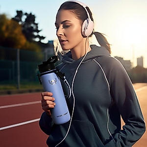 NATURE PIONEOR Insulated Water Bottles with Paracord Handle - 24 oz Vacuum Sports Wide Mouth Water Bottle with 3 Lids, Leak Proof Stainless Steel Keeps Hot and Cold