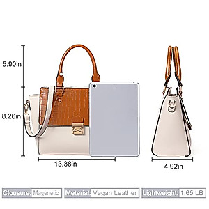 CLUCI Purse and Handbags for Women Vegan Faux Leather Designer Ladies Convertible Shoulder Bags Tote Top Handle Medium Satchel Beige with Brown