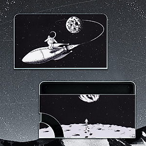 BelugaDesign Space Switch Skin | Cool Sticker Wrap Vinyl Decal | Galaxy Spaceship Astronaut Moon Cute | Compatible with Nintendo Switch (Switch OLED, Black White)