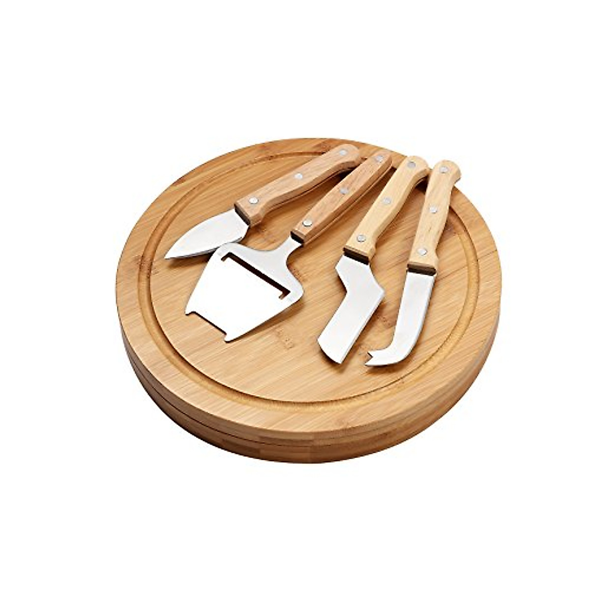 Juvale Cheese Board Set - Charcuterie Board and Cheese Tools, Cheese and Meat Board, Includes 1 Bamboo Cutting Board and 4 Piece Knife Tools, 10.2" x 10.2" x 1.5"