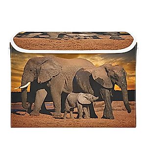 innewgogo African Elephant Storage Bins with Lids for Organizing Closet Organizers with Handles Oxford Cloth Storage Cube Box for Pets Toys
