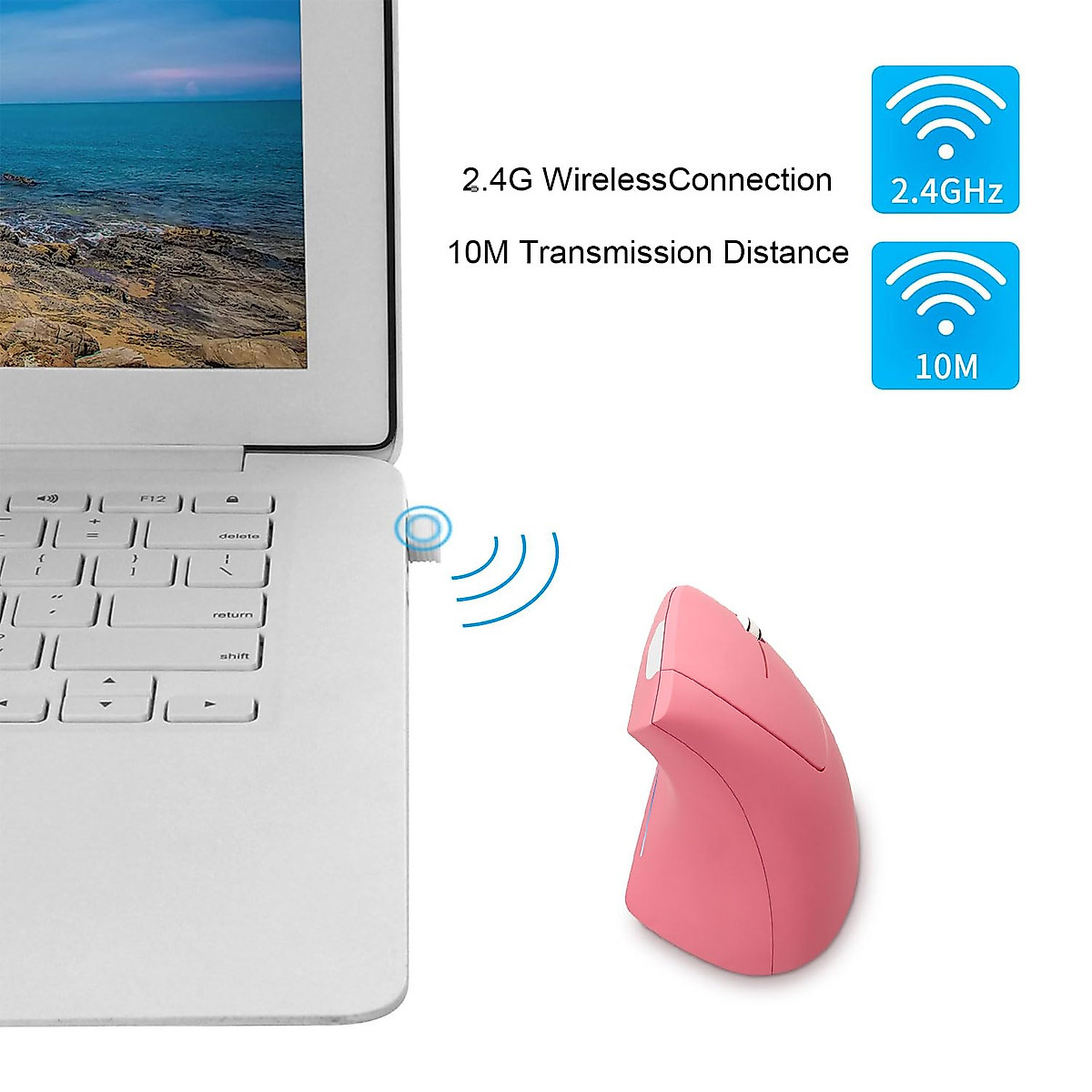 OTYSRH Ergonomic Wireless Vertical Mouse Ergo Optical 2.4G Cordless Mouse Portable Travel Mice with 6 Buttons 3 Adjustable DPI 800/1200/1600 for PC Laptop Desktop (Pink)