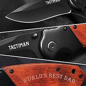 TACTIMAN Gifts for Dad from Daughter Son Wife, Dads Gifts, Fathers Gifts, Birthday Anniversary Fathers Day Christmas Gift for Dad, Engraved WORLD'S BEST DAD Fathers Gifts, Pocket Knife Gift for Dad