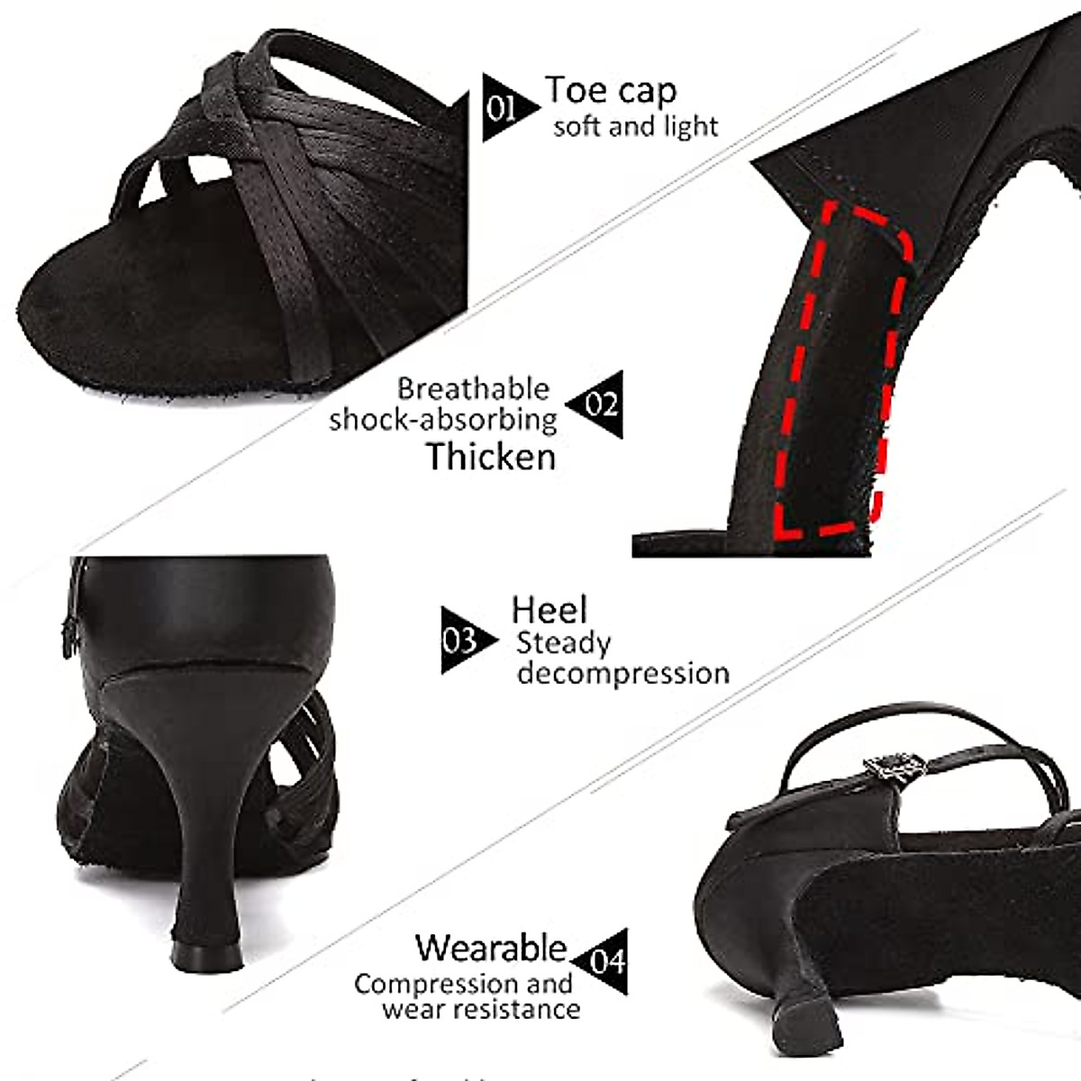 DKZSYIM Women's Satin Latin Dance Shoes Professional Ballroom Salsa Practice Performance Dancing Shoes,213-Black-7,US 5