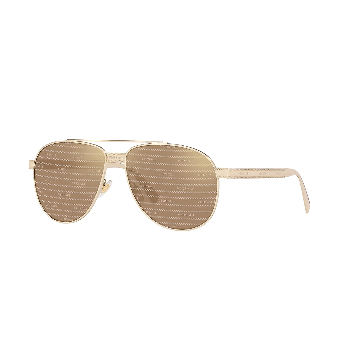 Versace Man Sunglasses Pale Gold Frame, Brown Tampo Lenses, 58MM