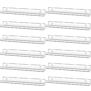 Jetec Acrylic Floating Display Shelves Clear Wall Bookshelf for Kids Acrylic Wall Display Shelves Book Shelf for Room Picture Display Storage,15 x 1.7 x 2 Inches(Transparent,12 Pcs)
