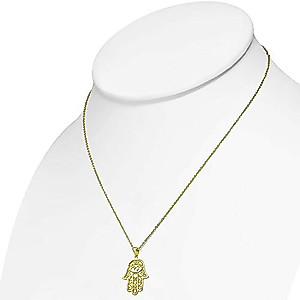 925 Sterling Silver Yellow Gold-Tone Large Filigree Womens Evil Eye Hamsa Pendant Necklace