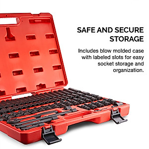 NEIKO 02471A Impact Socket Set, 3/8” Drive, 67 Piece, Metric and Standard Master Socket Set with Shallow & Deep Sockets, Ratchet, Swivel Sockets, Extension Bars, Adapters, Cr-V & Cr-Mo