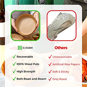 XADIBH Air Fryer Liners- Air Fryer Disposable Paper Liner, Non-Stick Basket Liners, Baking Paper for Air Fryer, Parchment Air Fryer Basket, Water-proof Air Fryer Liners for Baking (100PCS-6.3INCH)