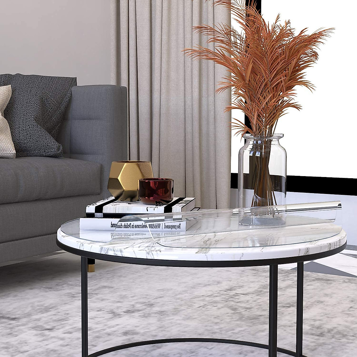 ETECHMART Dia. 42 Inch Clear Round Table Cover, 2mm Thick Round Plastic Table Protector, Waterproof PVC Tablecloth, Vinyl Circle Table Top Protector for Coffee Table, Dining Room Table